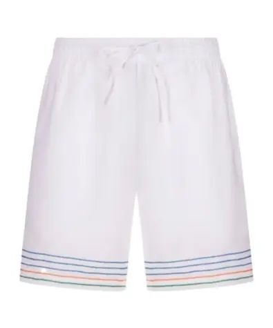 Casablanca Mid-rise Striped Embroidered Shorts - White