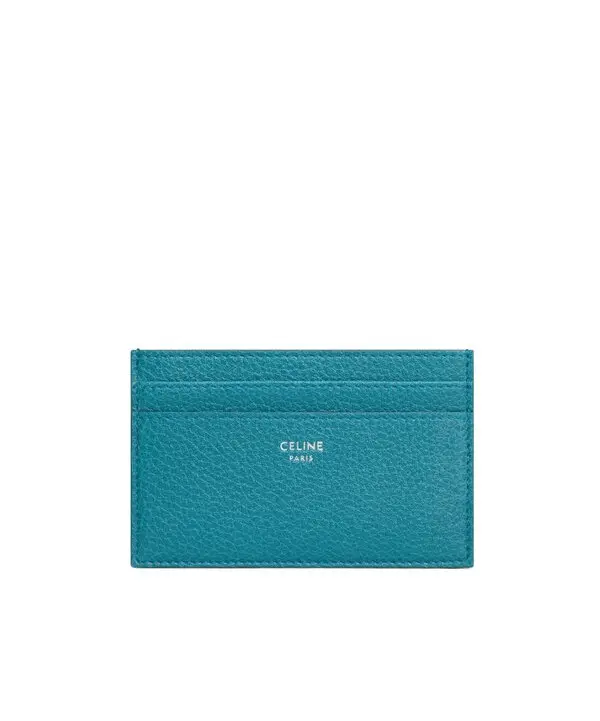 Celine Medium Card Holder In Grained Calfskin - Cobalt Color
