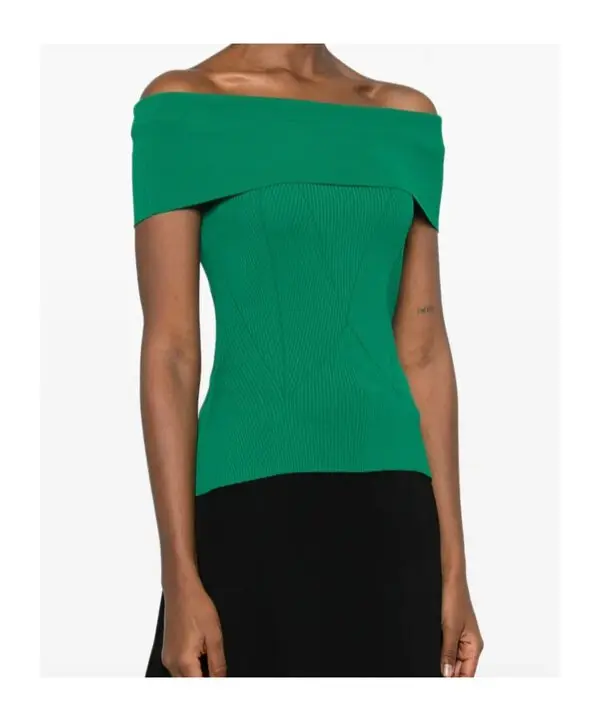 Givenchy Off-shoulder Ribbed Knit Top - Bright Green