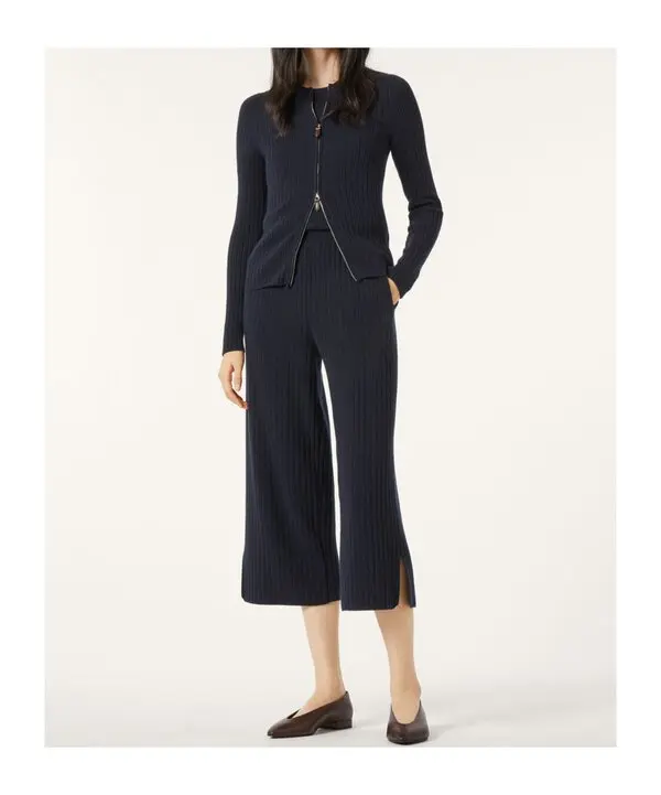 Loro Piana Ribbed Knit Wide-leg Trousers - Navy Blue