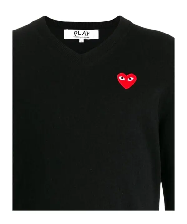 Play Comme Des Garcon Comme Des Garçons Play V-neck Wool Jumper With Heart Appliqu - Black