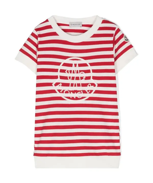 Moncler Logo-embroidered Striped T-shirt - Pink
