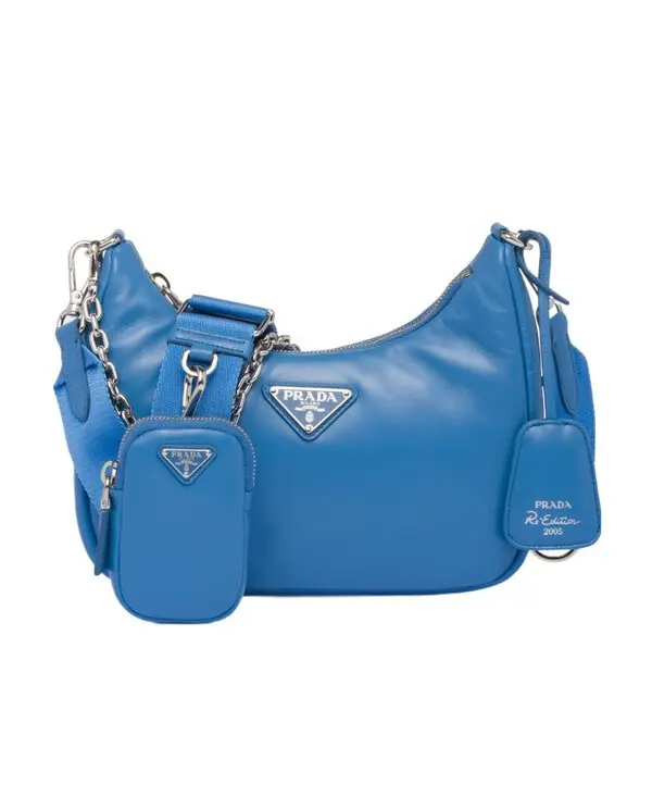 Prada Logo Plaque Chain-linked Shoulder Bag - Light Blue