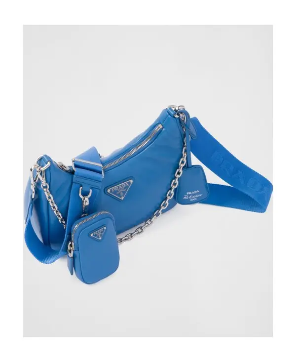 Prada Logo Plaque Chain Shoulder Bag - Light Blue
