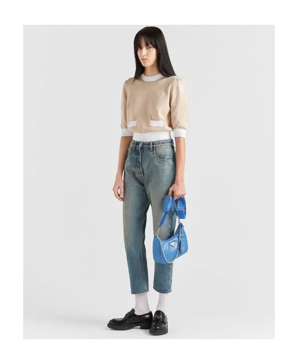 Prada Logo Plaque Chain Shoulder Bag - Light Blue