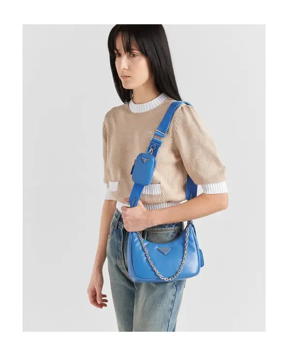 Prada Logo Plaque Chain Shoulder Bag - Light Blue