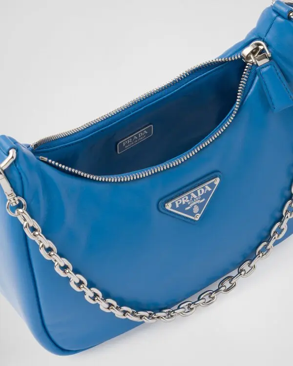 Prada Logo Plaque Chain Shoulder Bag - Light Blue