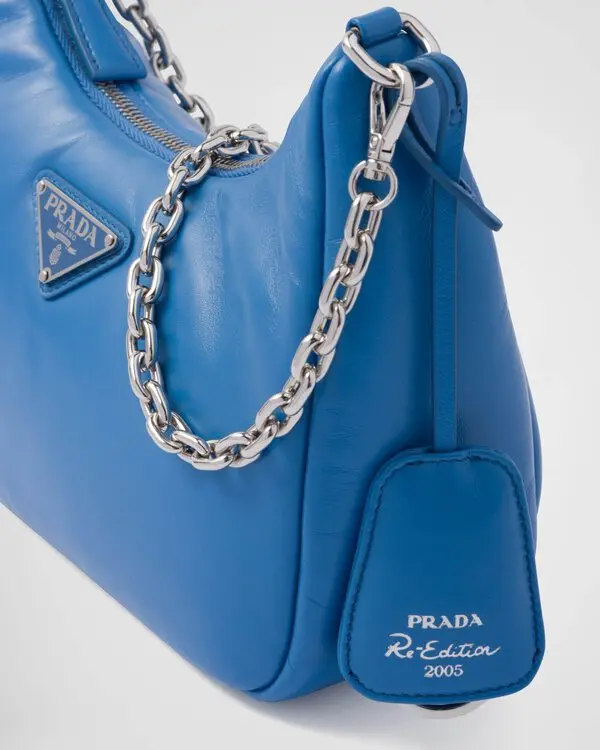 Prada Logo Plaque Chain Shoulder Bag - Light Blue