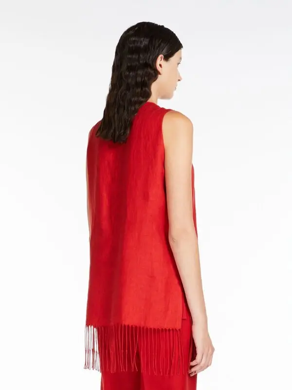 Max Mara Sleeveless Fringed Linen Blouse