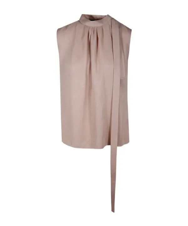 Givenchy Sleeveless Draped High Collar Top With Ribbon Detail
