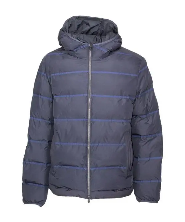 Zegna Striped Padded Down Jacket With Hood - Gray