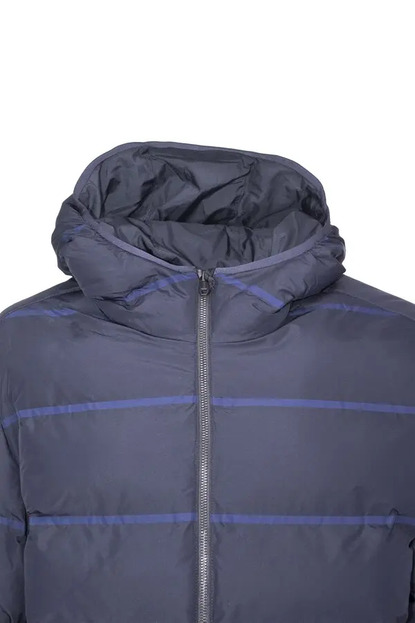 Zegna Striped Padded Down Jacket With Hood - Gray
