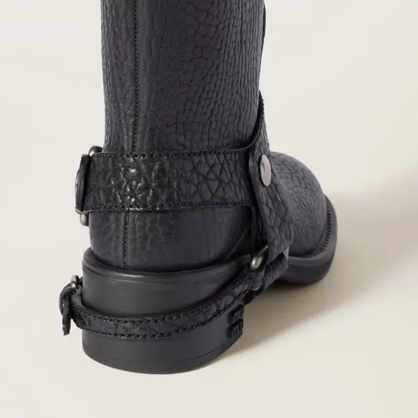 Miu Miu Moto Round-toe Boots With Buckle Detailing