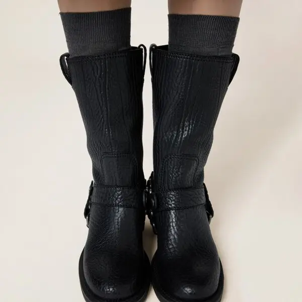 Miu Miu Moto Round-toe Boots With Buckle Detailing