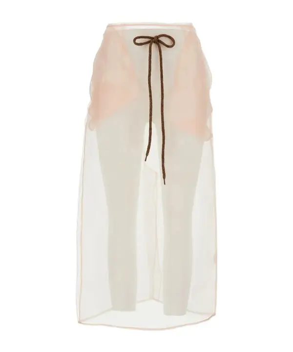 Simone Rocha Transparent Midi Skirt With Drawstring And Frayed Hem - White