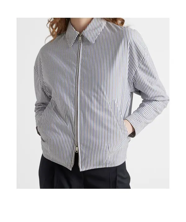 Prada Striped Poplin Blouson Jacket - White/blue
