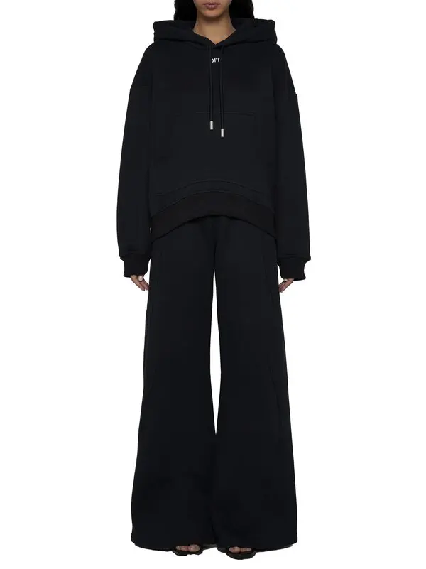 Off-White Drawstring Long-sleeved Hoodie - Black