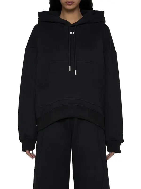 Off-White Drawstring Long-sleeved Hoodie - Black