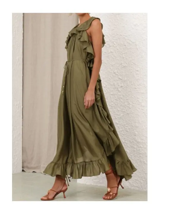 Zimmermann Cascadian Ruffle Midi Dress - Olive