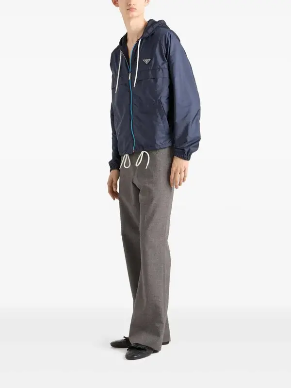 Prada Logo Plaque Zip-up Hooded Jacket