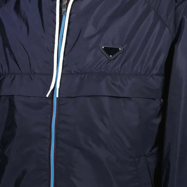 Prada Logo Plaque Zip-up Hooded Jacket