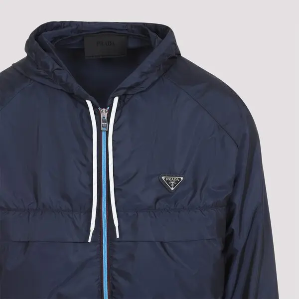 Prada Logo Plaque Zip-up Hooded Jacket