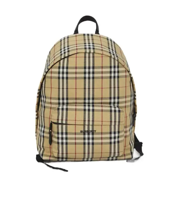 Burberry Check Pattern Zipped Backpack - Nude