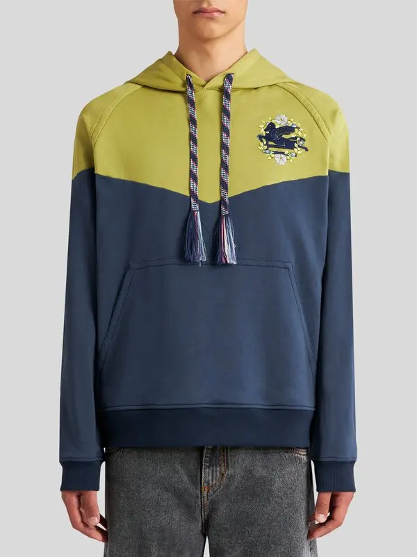 Etro Pegaso Embroidered Two-tone Drawstring Hoodie