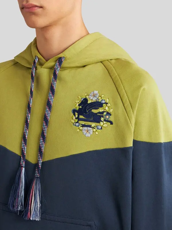 Etro Pegaso Embroidered Two-tone Drawstring Hoodie