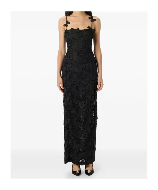 Blumarine Spaghetti Strap Butterfly Embellished Gown