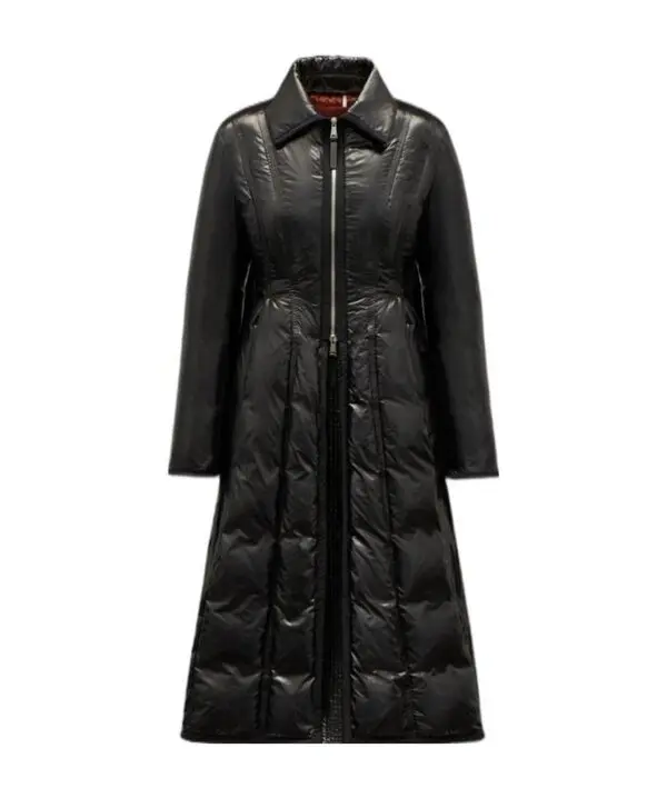 Moncler Long Down Jacket With Zippered Front And Classic Collar