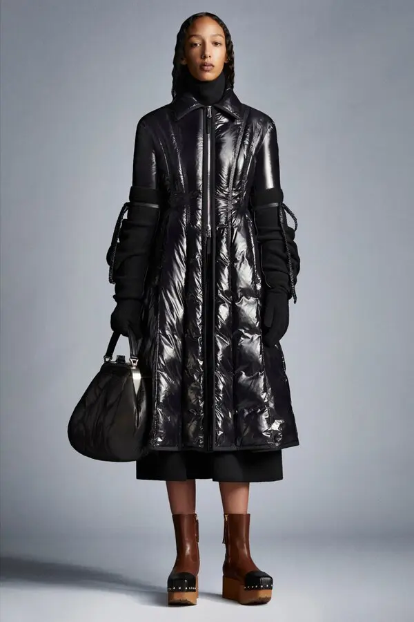 Moncler Long Down Jacket With Zippered Front And Classic Collar