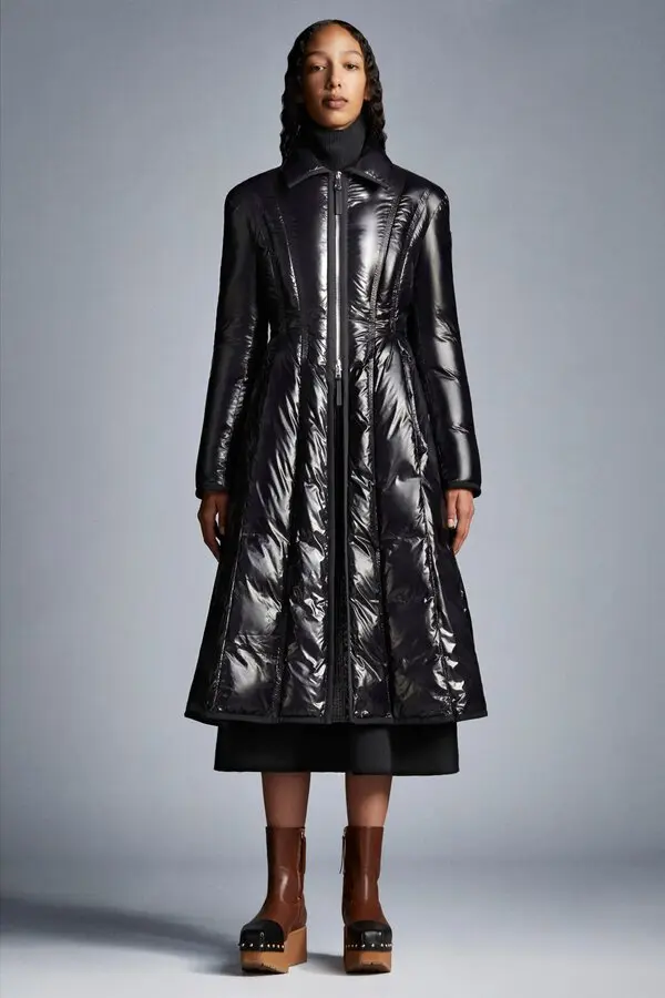 Moncler Long Down Jacket With Zippered Front And Classic Collar