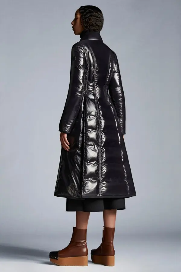Moncler Long Down Jacket With Zippered Front And Classic Collar
