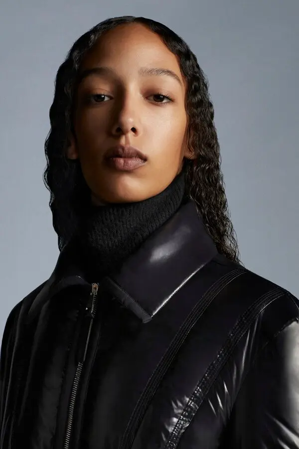 Moncler Long Down Jacket With Zippered Front And Classic Collar