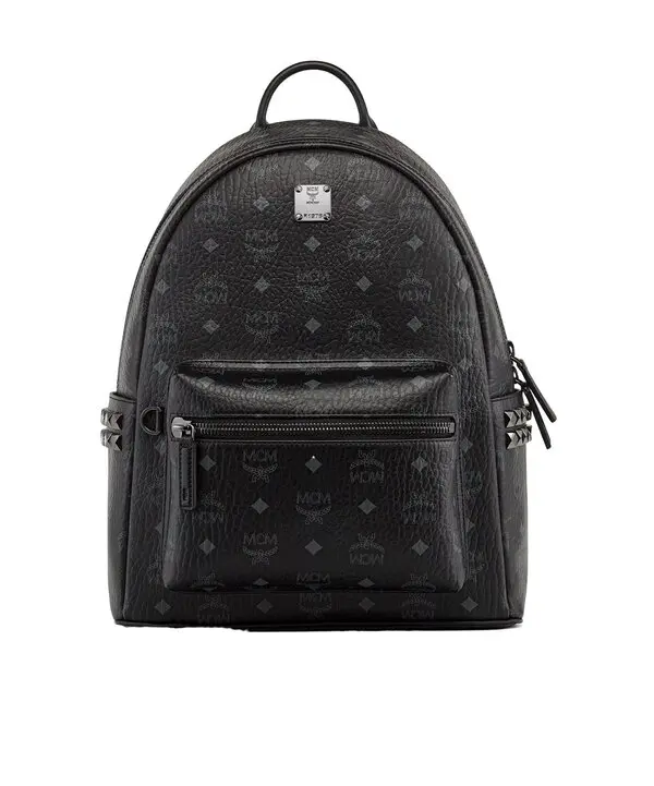 Mcm Stark Studded Monogram Backpack - Black