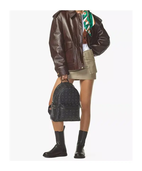 Mcm Stark Studded Monogram Backpack