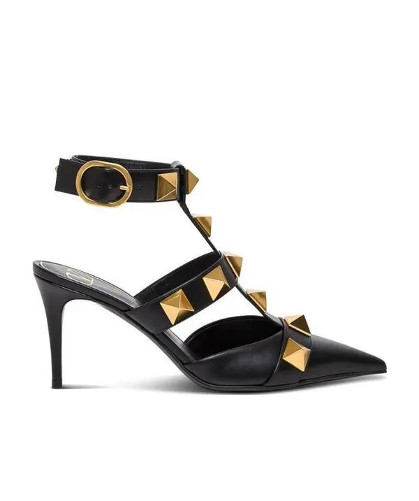 Valentino Garavani Rockstud Pointed Toe Buckled Pumps - Black