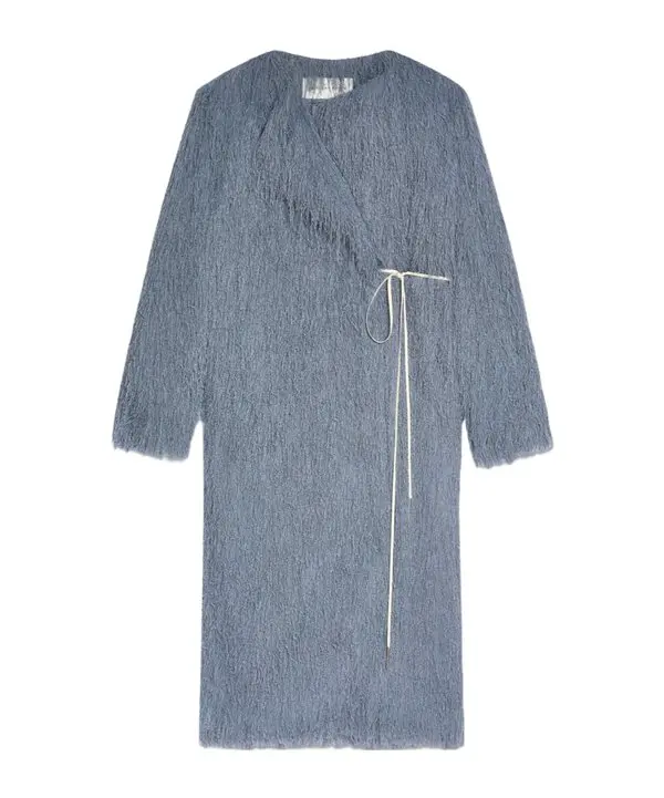 Dries Van Noten Long Sleeve Coat With Lace-up Detail - Blue-gray