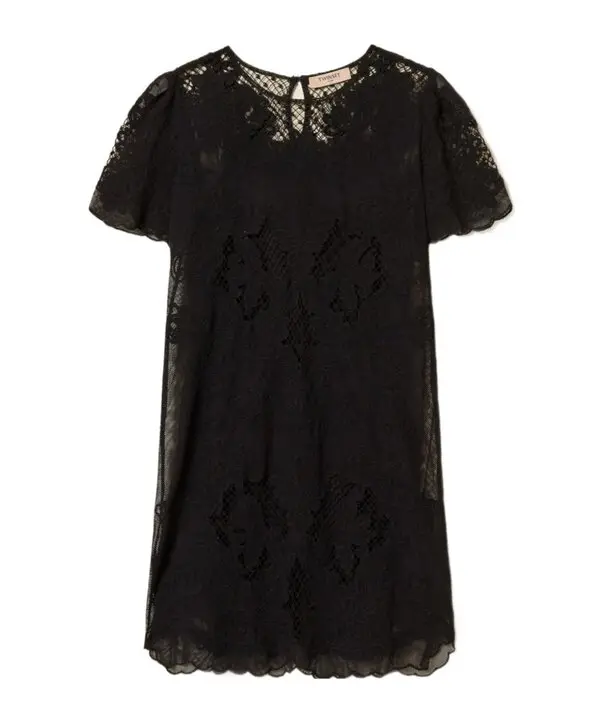 TWINSET Lace Mini Dress With Keyhole Detail - Black