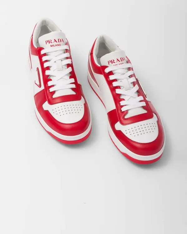 Prada Downtown Leather Sneakers - White/lacquer Red