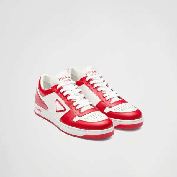 Prada Downtown Leather Sneakers - White/lacquer Red