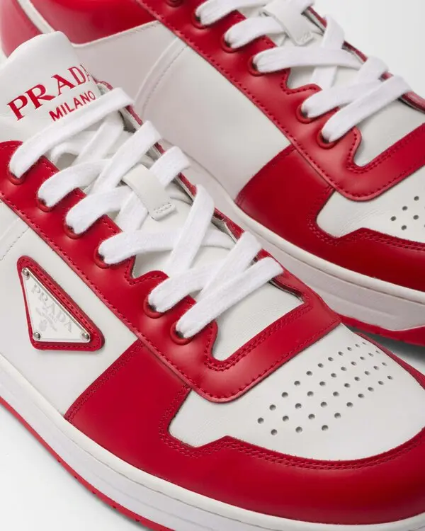 Prada Downtown Leather Sneakers - White/lacquer Red