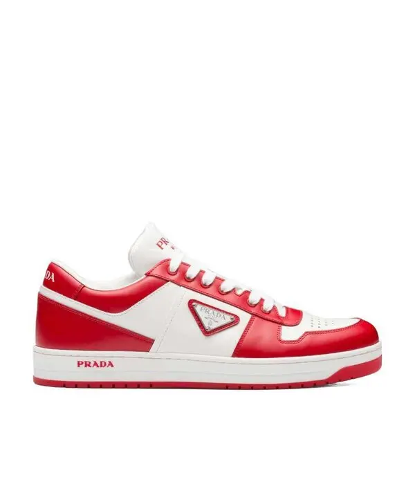 Prada Downtown Leather Sneakers - White/painted Red