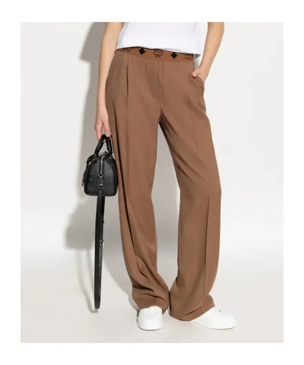 Mcm Elasticated Waist Trousers With Monogram Detail - Brown
