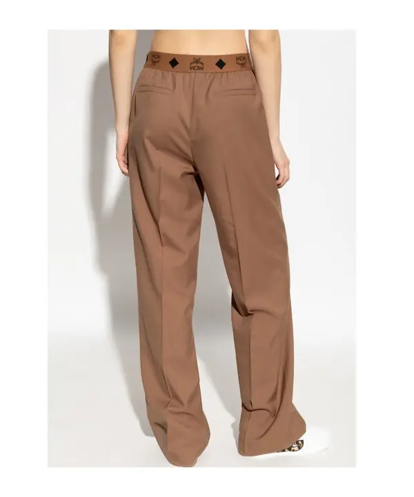 Mcm Elasticated Waist Trousers With Monogram Detail - Brown
