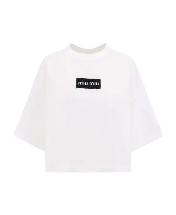 Miu Miu Cropped T-shirt With Logo Embroidery