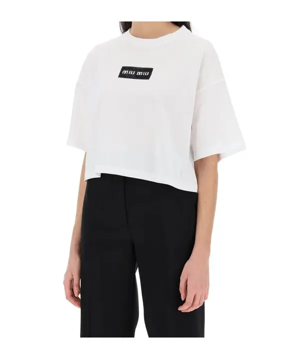 Miu Miu Cropped T-shirt With Logo Embroidery