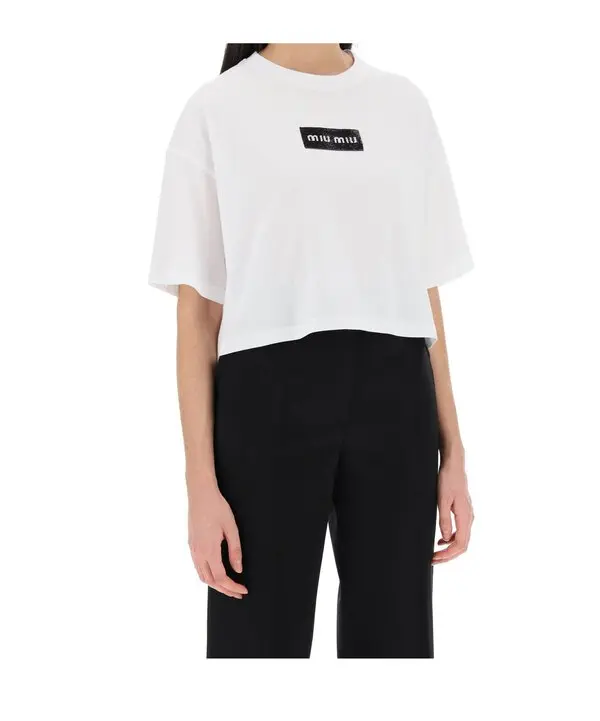 Miu Miu Cropped T-shirt With Logo Embroidery