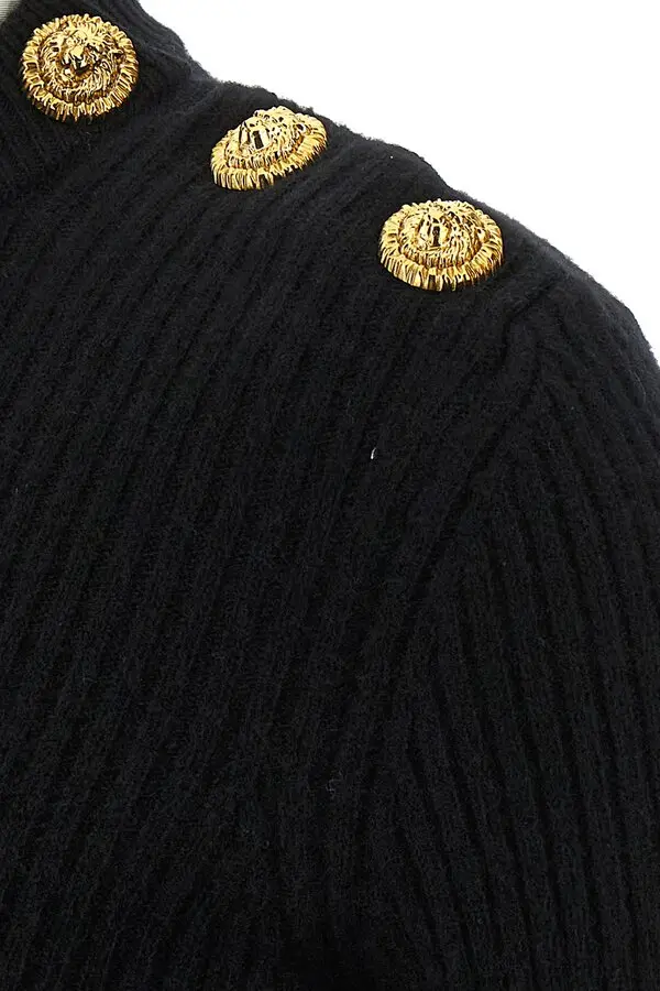 Balmain Ribbed Cashmere And Virgin Wool Pullover With Embellished Buttons - Black